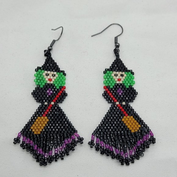 Jewelry | Nwot Cute Witch Halloween Beaded Earrings | Poshmark